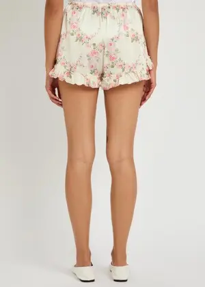 Simone Rocha Floral-print Ruffled Stretch-satin Shorts