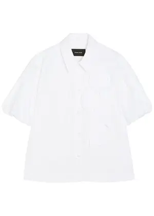 Simone Rocha Floral-appliquéd Cropped Cotton-poplin Shirt - White
