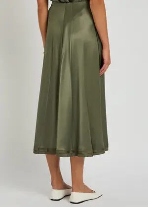 Vince Pleated Satin Midi Skirt