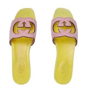 Gucci Interlocking Gg Cut-out Leather Sandals - Pink