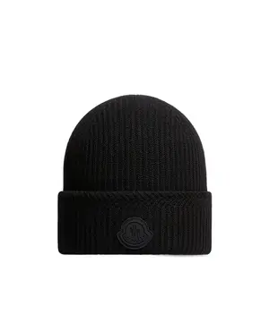 Moncler Logo-patch Ribbed Beanie - Black