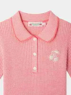 Bonpoint Short-sleeve Collared Dress With Cherry Applique