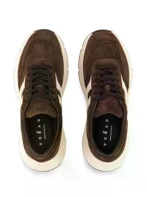 Hogan Hi-fi Suede Sneakers With Maxi Nubuck H - Brown