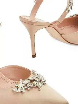 Manolo Blahnik Lurum Crystal-embellished Satin Mules - Neutrals