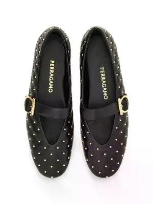 FERRAGAMO Gancini Stud-embellished Ballet Flats