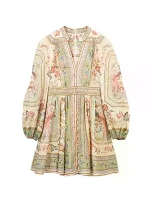 Zimmermann Beige Floral Print V-neck Dress