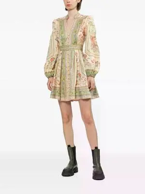 Zimmermann Beige Floral Print V-neck Dress