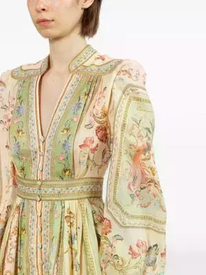 Zimmermann Beige Floral Print V-neck Dress
