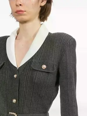 SELF-PORTRAIT Belted Ribbed-knit Cardigan