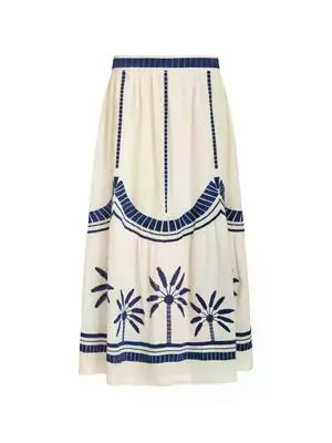 MARIE OLIVER Dania Palm-embroidered Maxi Skirt - Neutrals