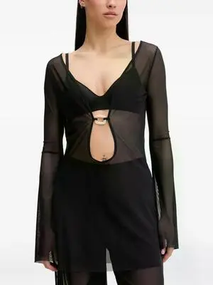 Bond Eye Cut-out Long-sleeve Beach Cover - Black