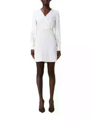 Armani Exchange Cream White Crêpe V-neck Wrap Dress