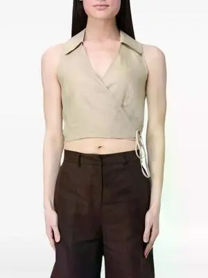 COLMAR Beige Linen Cropped Wrap Top