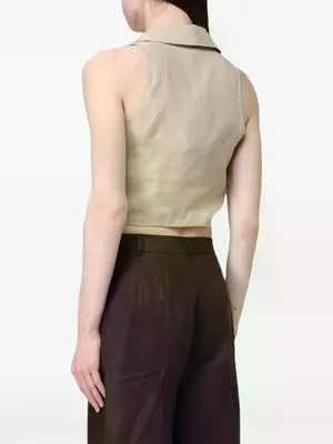 COLMAR Beige Linen Cropped Wrap Top