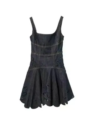 SELF-PORTRAIT Broderie Anglaise Panel Mini Dress - Blue