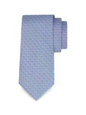 FERRAGAMO Gancini Links Print Silk Tie - Blue