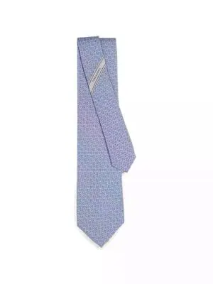 FERRAGAMO Gancini Links Print Silk Tie - Blue