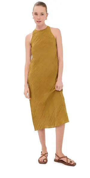 Tibi The Crinkle Slip Midi Bias Dress - Mustard