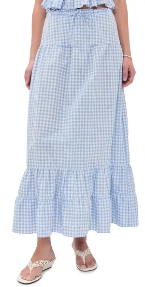 Peixoto Riley Maxi Skirt - Cloud Blue Gingham