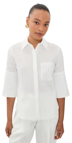 Another Tomorrow French Cuff Blouse - White