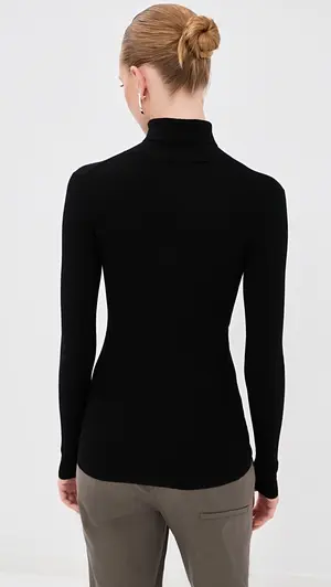 Tibi Featherweight Ribbed Split Neck Turtleneck Sweater
