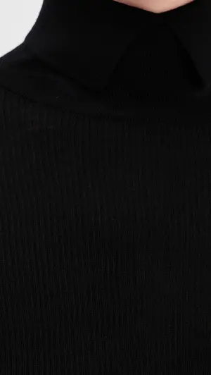 Tibi Featherweight Ribbed Split Neck Turtleneck Sweater