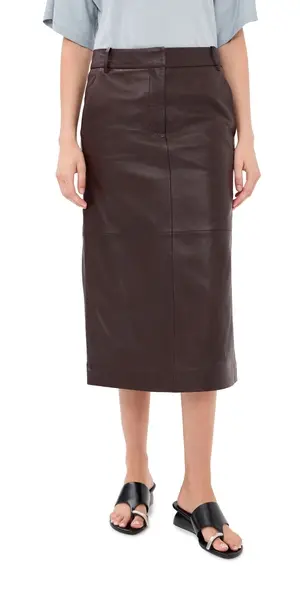 Tibi Leather Midi Trouser Skirt - Brown