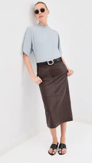 Tibi Leather Midi Trouser Skirt