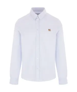 Maison Kitsuné Fox Head Embroidered Long-sleeved Shirt - Light Blue