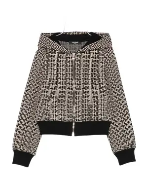 Balmain Monogram-pattern Zip-up Hoodie - Black