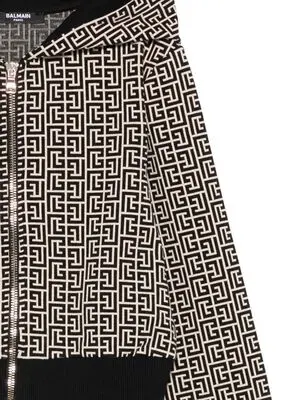 Balmain Monogram-pattern Zip-up Hoodie