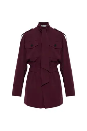 SELF-PORTRAIT Tie Neck Mini Playsuit - Plum