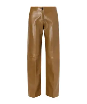 Khaite Leather Straight-leg Pants - Brown