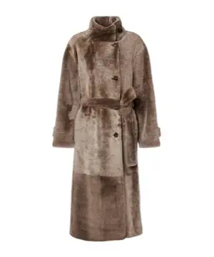 Brunello Cucinelli Shearling Wrap Coat - Brown