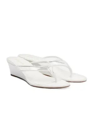 Veronica Beard Clea Leather-trimmed Wedge Thong Sandals