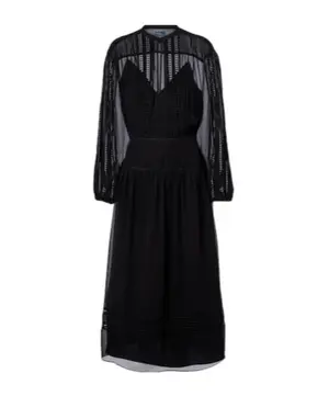 Polo Ralph Lauren Georgette Midi Dress With Lace Trim - Black