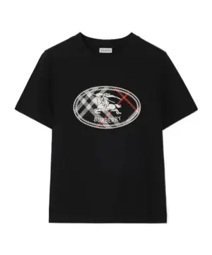 Burberry Knight Stamp Embroidered Cotton T-shirt - Black