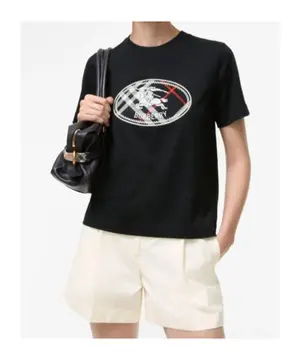 Burberry Knight Stamp Embroidered Cotton T-shirt - Black