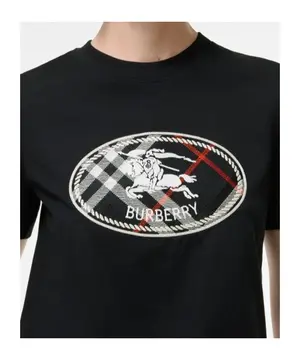 Burberry Knight Stamp Embroidered Cotton T-shirt - Black