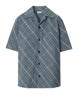 Burberry Check Pattern Short Sleeved Shirt - Gray