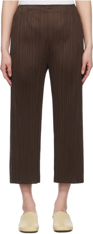 PLEATS PLEASE BY ISSEY MIYAKE Brown Pleated Wide-leg Cropped Pants