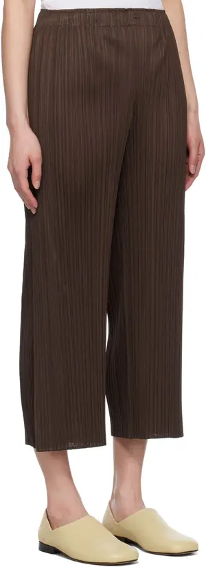 PLEATS PLEASE BY ISSEY MIYAKE Brown Pleated Wide-leg Cropped Pants