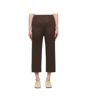 PLEATS PLEASE BY ISSEY MIYAKE Brown Pleated Wide-leg Cropped Pants