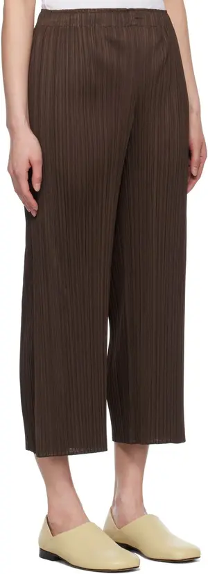 PLEATS PLEASE BY ISSEY MIYAKE Brown Pleated Wide-leg Cropped Pants