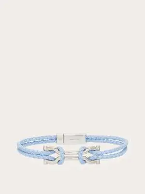 FERRAGAMO Ferragamo Double Gancini Braided Leather Bracelet Blue