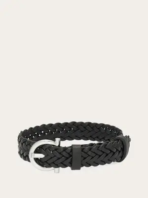 FERRAGAMO Woven Bracelet With Gancini Clasp Black