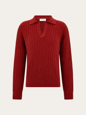 FERRAGAMO Knitted Polo Top - Red