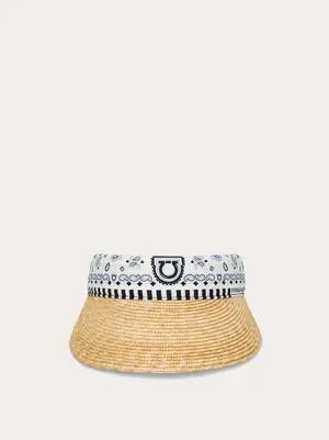 FERRAGAMO Arabesque Print Straw Visor
