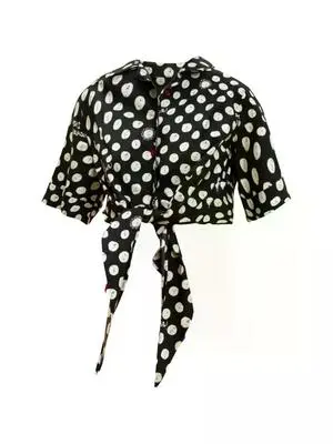 ALESSANDRO ENRIQUEZ Polka Dot Tie-waist Cropped Shirt - Black