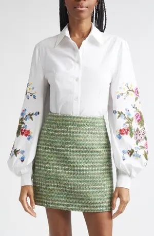 Carolina Herrera Embroidered Stretch Cotton Button-up Shirt